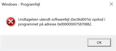 The Exception Unknown Software Exception 0xc06d007e Occurred In