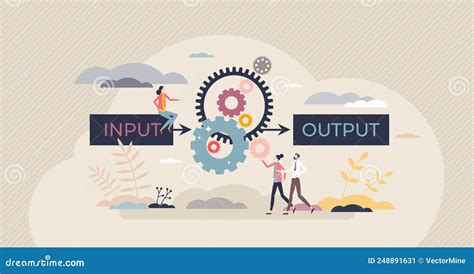 Algorithm Data Input And Output Process Visualization Tiny Person Concept Stock Vector