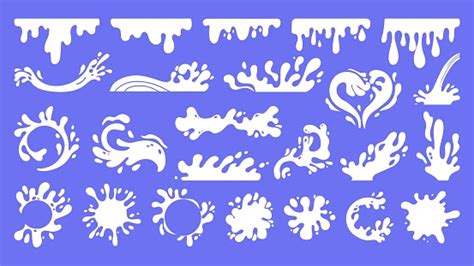 만화 우유 얼룩 떨어지는 우유 방울 모양 요구르트 액체 얼룩과 스플래쉬의 식료품 로고 다양한 모양의 둥근 스패터 벡터 화이트 잉크 컬렉션 건강한 식생활에 대한 스톡 벡터