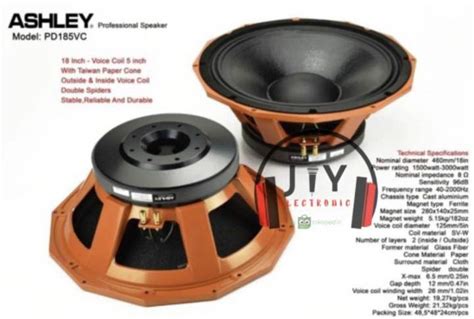 Speaker Komponen Ashley 18 Inch PD185VC PD 185 VC PD 185VC Koil 5 Inci