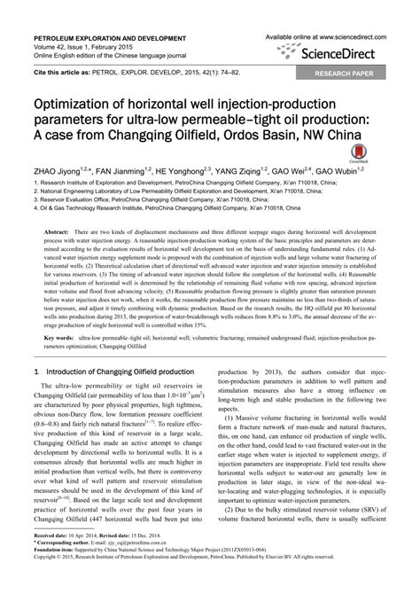 Pdf Optimization Of Horizontal Well Injection Production Parameters For Ultra Low Permeable