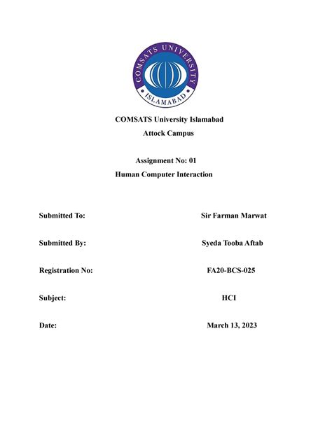Hci Assignment 1 Useful Handouts Comsats University Islamabad