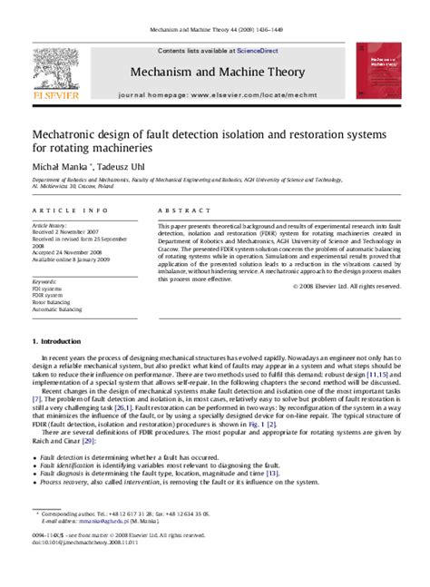 pdf mechatronic design of fault detection isolation and restoration