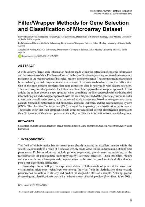 pdf filter wrapper methods for gene selection and classification of