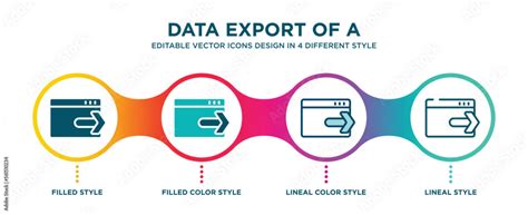 Data Export Of A Window With An Arrow Icon In Different Styles Such As Filled Color Glyph