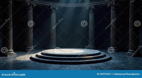 Dark Shadowed Circular Stage With Doric Columns Circular Building