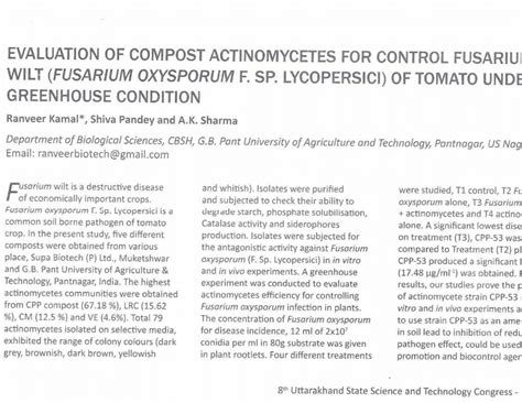 Pdf Evaluation Of Compost Actinomycetes For Control Fusarium Wilt