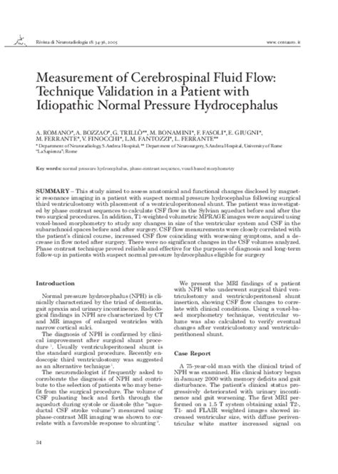 Pdf Measurement Of Cerebrospinal Fluid Flow Technique Validation In A Patient With Idiopathic