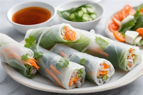 Premium Ai Image Vegetarian Vietnamese Spring Rolls With Spicy Sauce