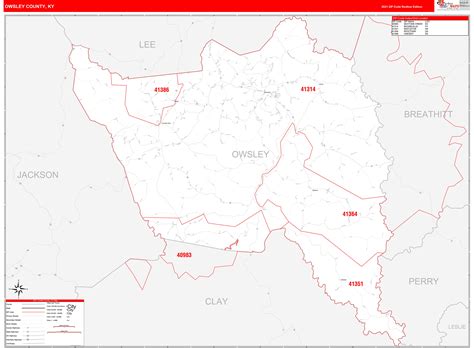 Owsley County Ky Zip Code Wall Map Red Line Style By Marketmaps Mapsales