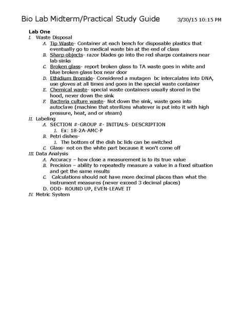 Bio Lab Midterm Bio Lab Midterm Practical Study Guide PM Lab One I Waste