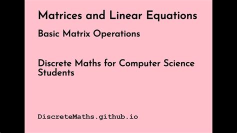 Basic Matrix Operations Youtube