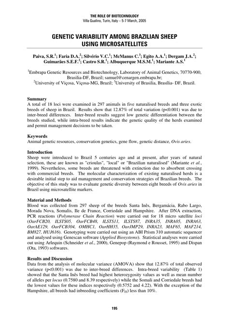 Pdf Genetic Variability Among Brazilian Sheep Using Microsatellites