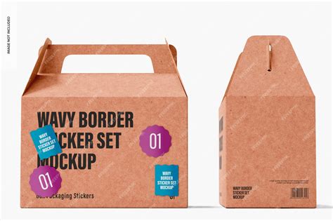 물결 모양의 테두리 스티커 세트 모형 전면 및 측면 보기 프리미엄 Psd 파일