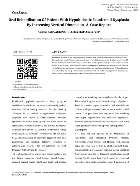 Pdf Case Report Oral Rehabilitation Of Patient With Hypohidrotic