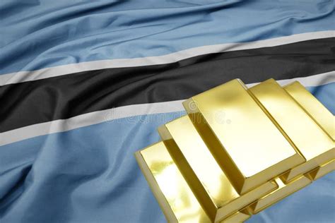 Shining Golden Bullions On The Botswana Flag Background Gold Reserves Stock Image Image Of