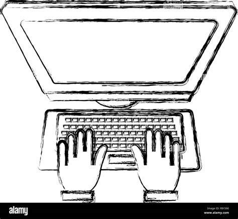 Hands Typing In Keyboard Desktop Vector Illustration Design Stock