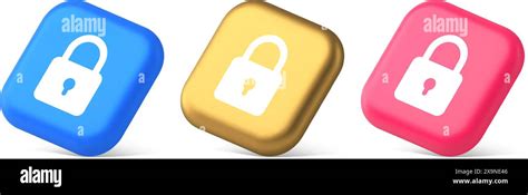 Padlock Locking Web Access Button Password Security Protection Safe Encryption 3d Realistic Blue