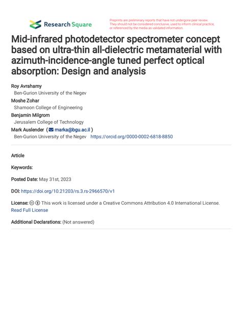 Pdf Mid Infrared Photodetector Spectrometer Concept Based On Ultra Thin All Dielectric