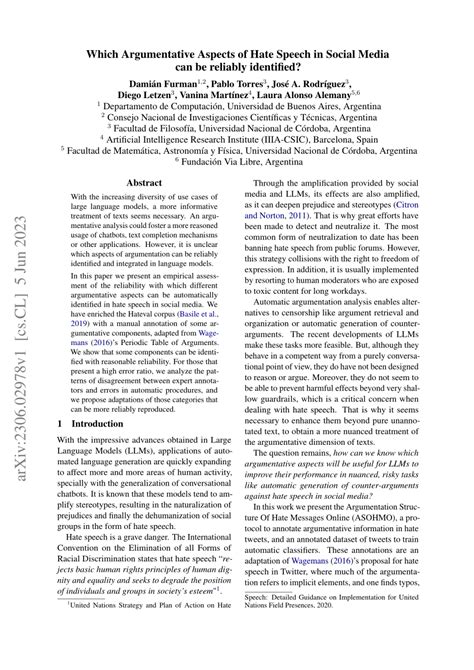 Pdf Which Argumentative Aspects Of Hate Speech In Social Media Can Be Reliably Identified