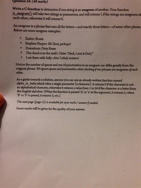 Solved Write A C Function To Determine If One String Is An