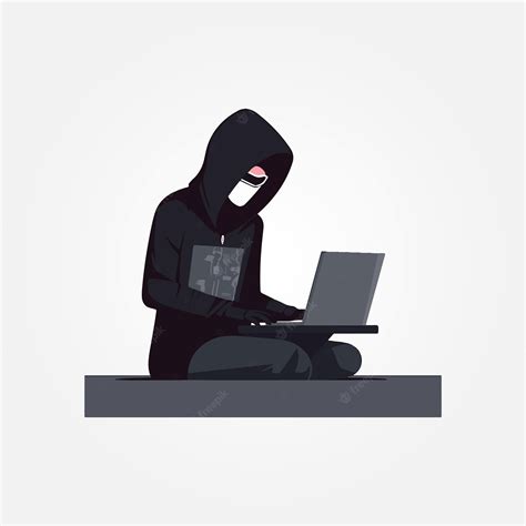 Premium Vector Hacker Sitting Using Notebook For Cyber Attack Vector Illustration