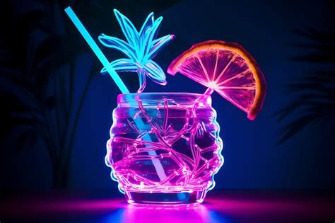 Premium Photo Coconut Cocktail With Straw And Splashes Neon Sign