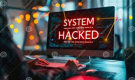 Cybersecurity Breach Warning With System Hacked Alert On A Computer Screen In A Dark Office
