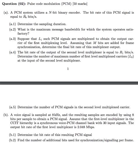 Solved Question Pulse Code Modulation PCM Marks Chegg Com