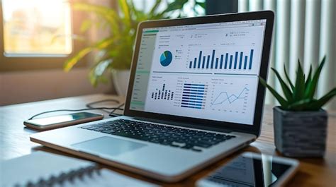 A Laptop With A Graph On The Screen And A Graph On The Screen Premium Ai Generated Image