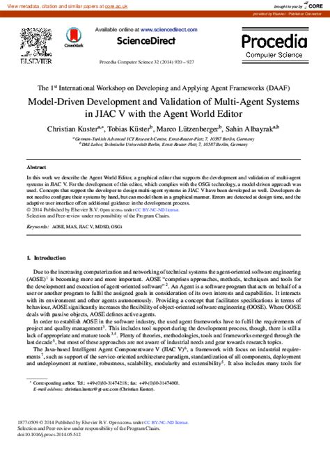 Pdf Model Driven Development And Validation Of Multi Agent Systems In