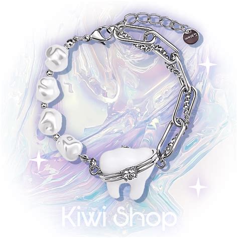 Y2k趣味牙牙珍珠钛钢手链项链辣妹千禧亚文化饰品小众个性设计 奇异售货机 Kiwistore