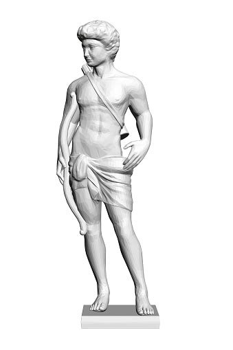 흰색 배경에 고립 된 남성 궁수의 다각형 모델 조각 정면보기 3d 벡터 일러스트레이션 3차원 형태에 대한 스톡 벡터 아트 및