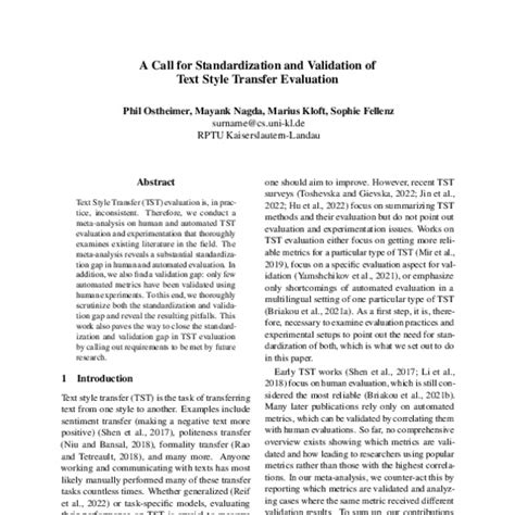A Call For Standardization And Validation Of Text Style Transfer