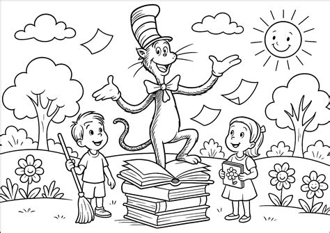 Reading The Cat In The Hat Coloring Pages