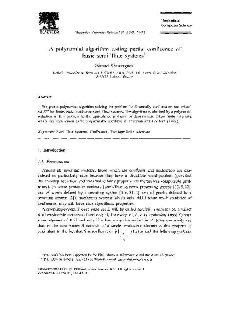 Pdf A Polynomial Algorithm Testing Partial Confluence Of Basic Semi