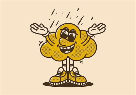 비에 갇힌 구름의 마스코트 캐릭터 디자인 프리미엄 벡터