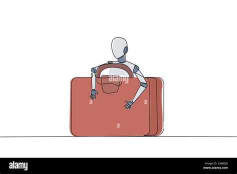 Single Continuous Line Drawing Robotic Hugging Briefcase Electronic