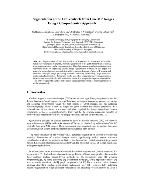 Pdf Segmentation Of The Left Ventricle From Cine Mr Images Using A Comprehensive Approach