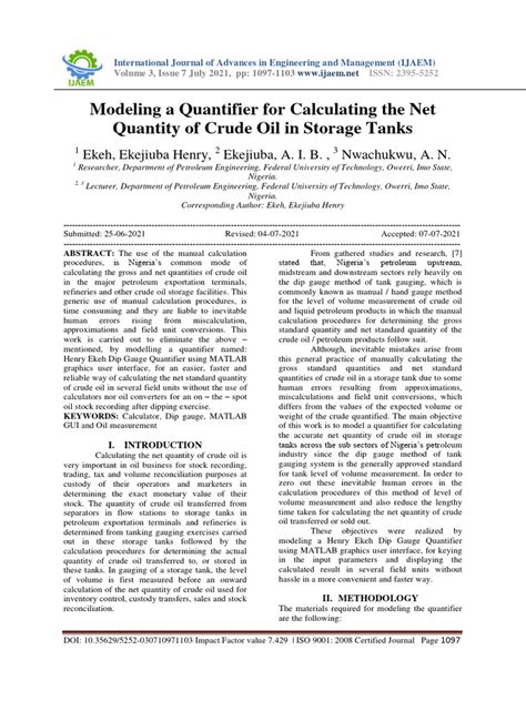 Modeling A Quantifier For Calculating The Net Quantity Of Crude Oil In