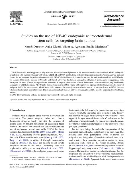 Pdf Studies On The Use Of Ne 4c Embryonic Neuroectodermal Stem Cells