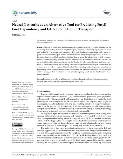Pdf Neural Networks As An Alternative Tool For Predicting Fossil Fuel Dependency And Ghg