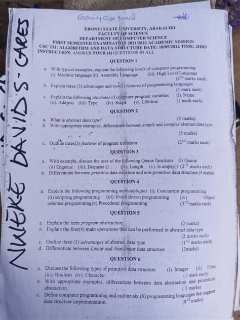 Csc 231 Past Questions And Answers Learnifyhub