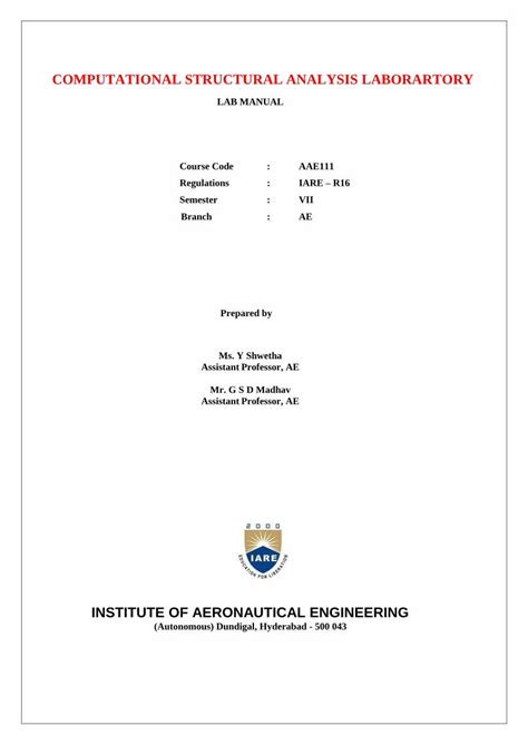 pdf computational structural analysis laborartory lab manual 0