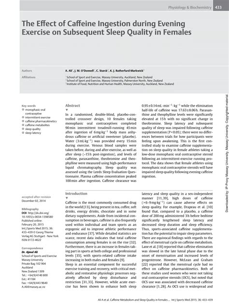 Pdf The Effect Of Caffeine Ingestion During Evening Exercise On Subsequent Sleep Quality In