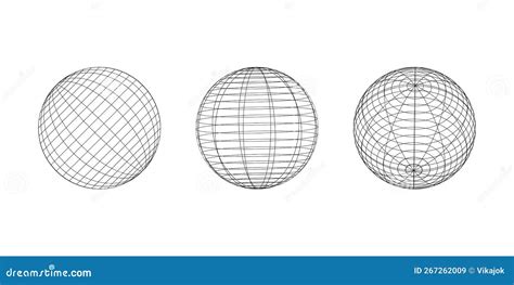 Wireframe Spheres In Different Angles Globe Grid Frame Elements Set Geometric Round Net Stock