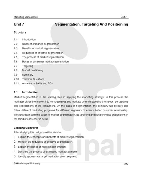 Unit 7 Segmentation Targeting And Positioning Structure Pdf Market Segmentation Brand
