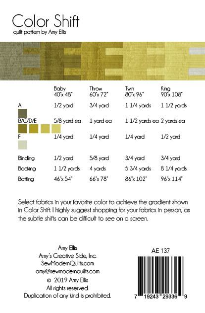 Color Shift Quilt Pattern Amy Ellis
