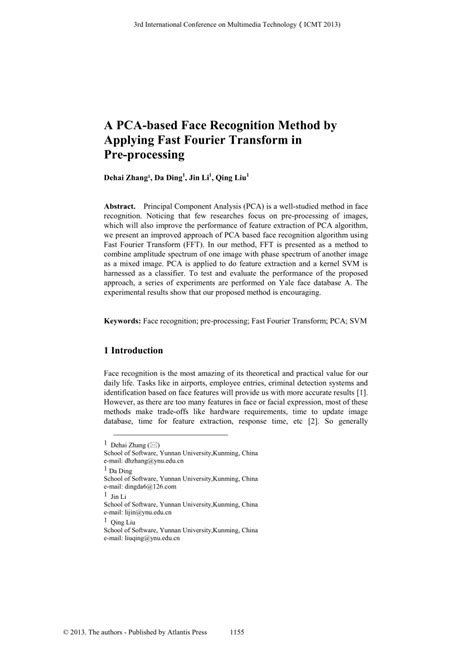 Pdf A Pca Based Face Recognition Method By Applying Fast Fourier