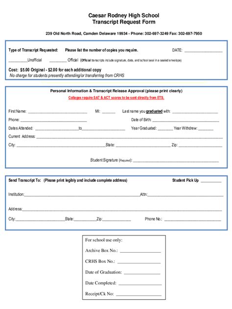 Fillable Online School Counseling Transcript Request Form Fax Email